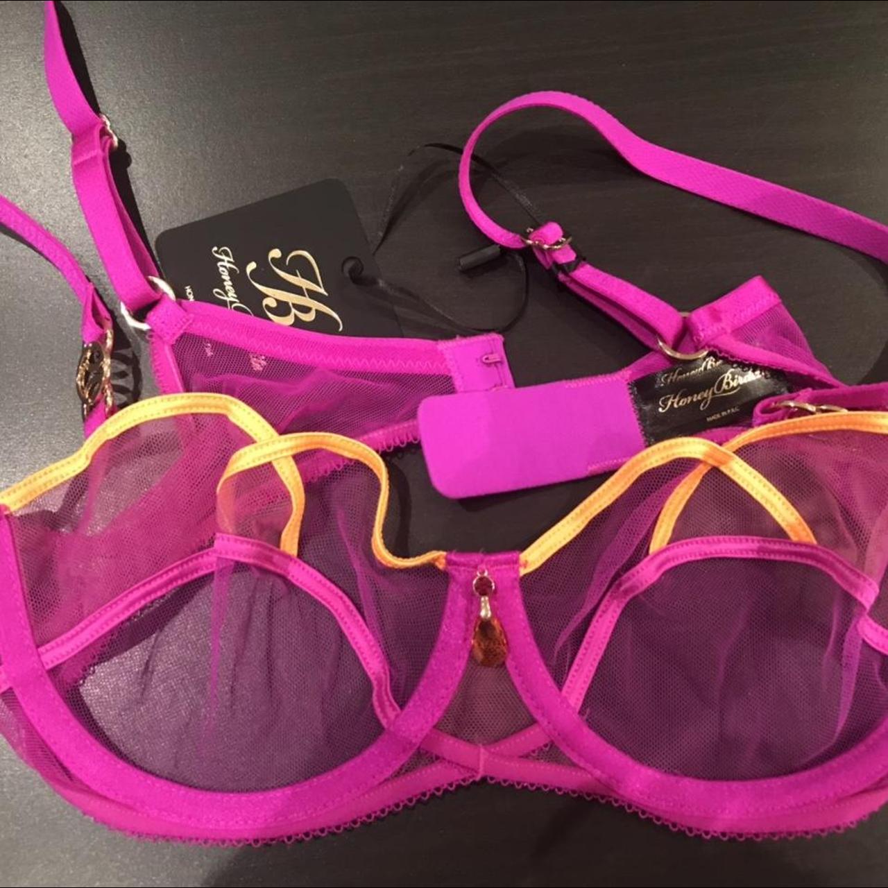 Honey Birdette Saskia Magenta and Orange Bra 📏 10C... | Depop