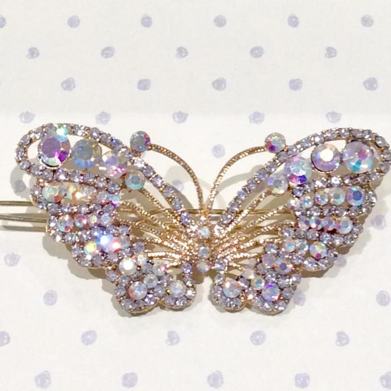 New Gold Ab crystal butterfly hair... - Depop