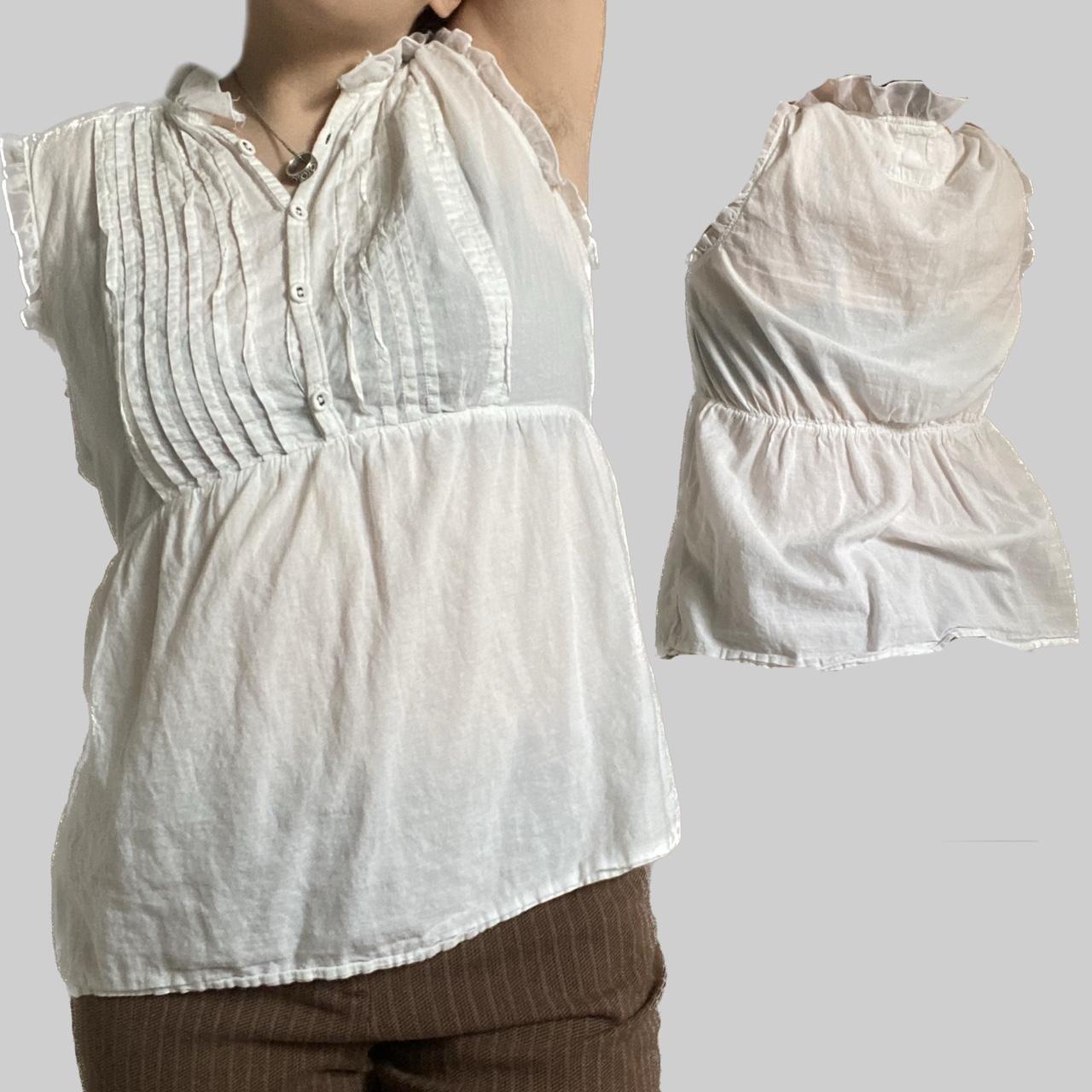 Ruffled Blouse - White See-Through Converse SIZE M... - Depop