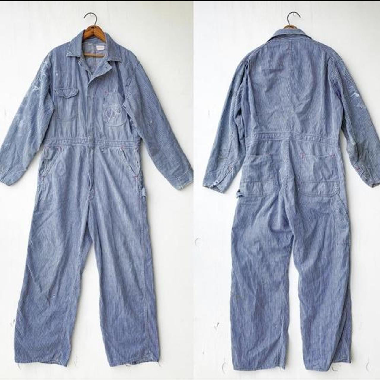 Vintage Striped Denim Coveralls In worn pre-loved... - Depop