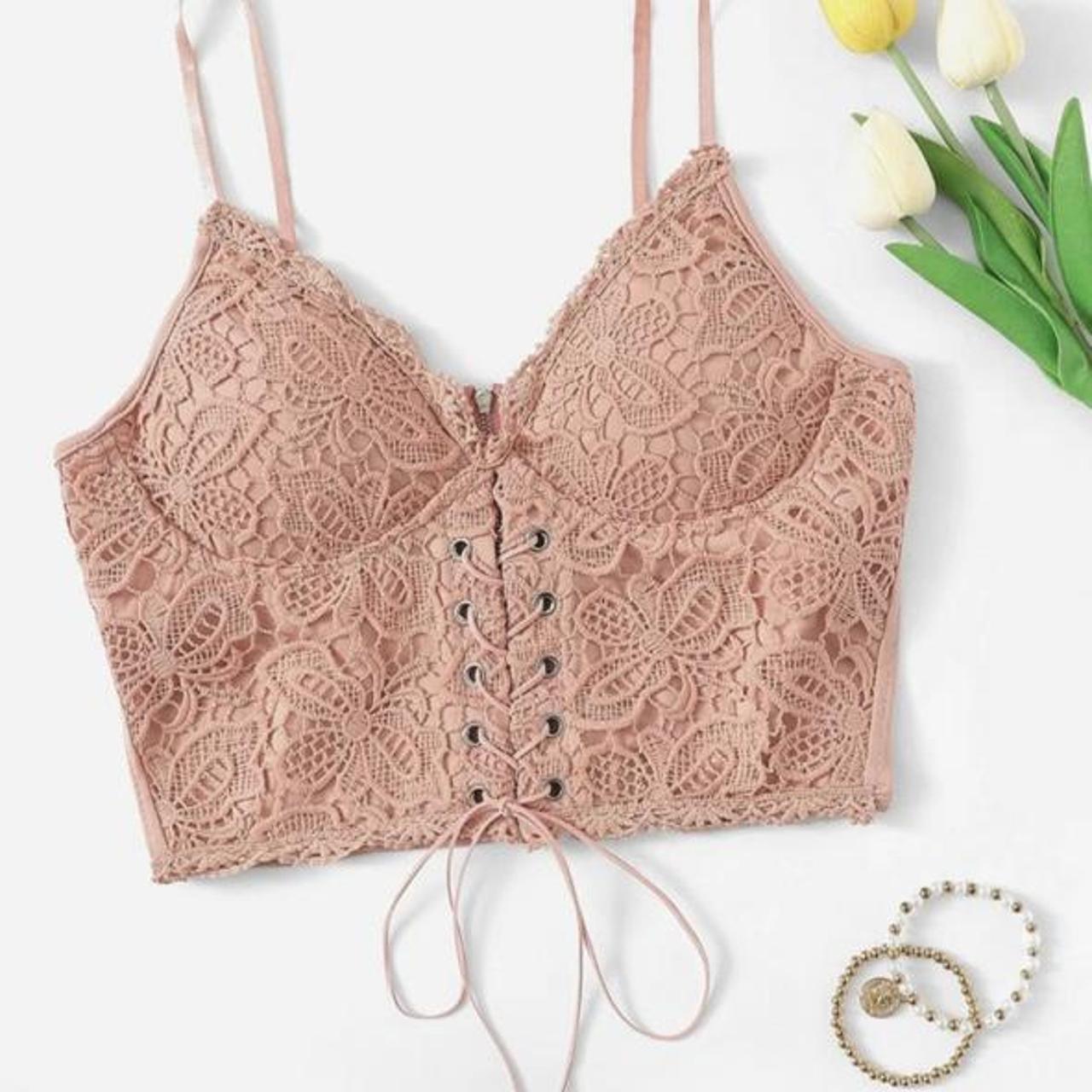 Pink Lace-Up crop top from SHEIN. Brand new and... - Depop