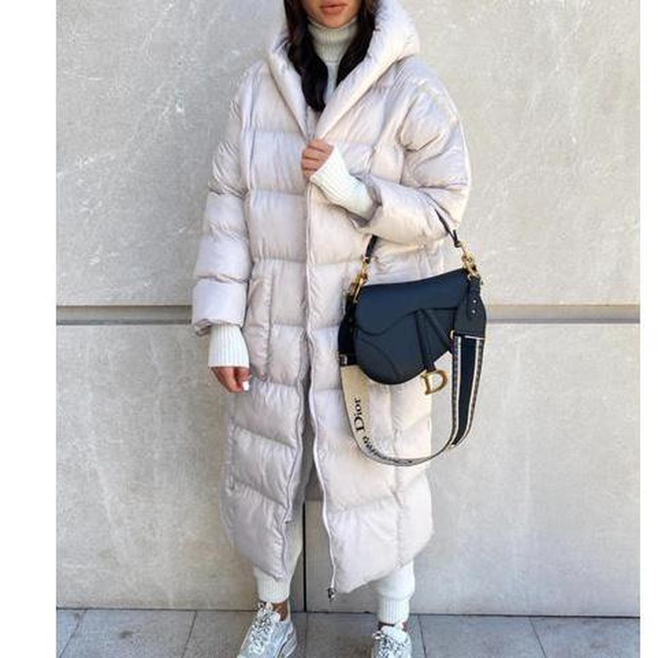 Grey longline puffer jacket LIGHT GREY COLOUR -... - Depop