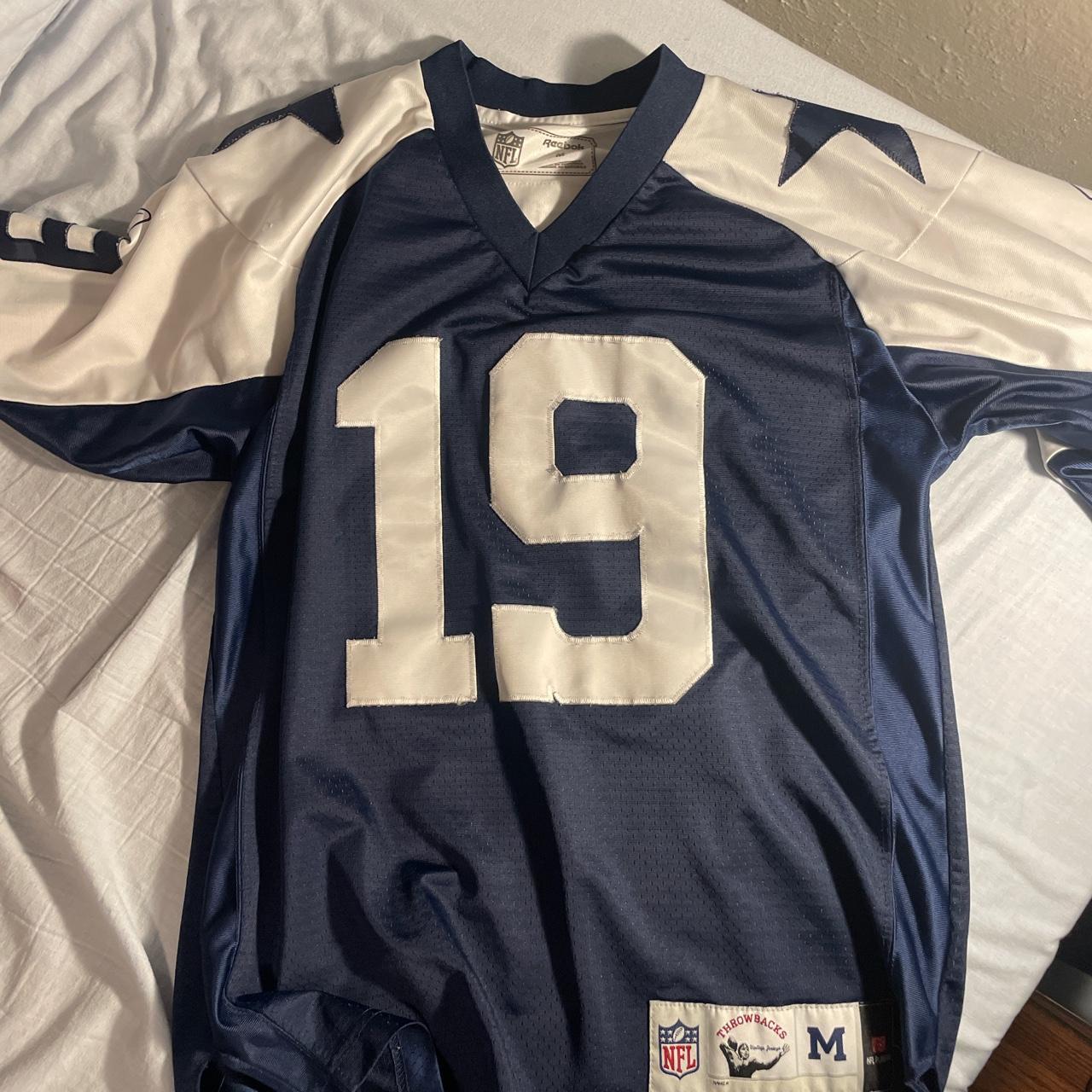 Throwback. Men's Navy and White Top | Depop