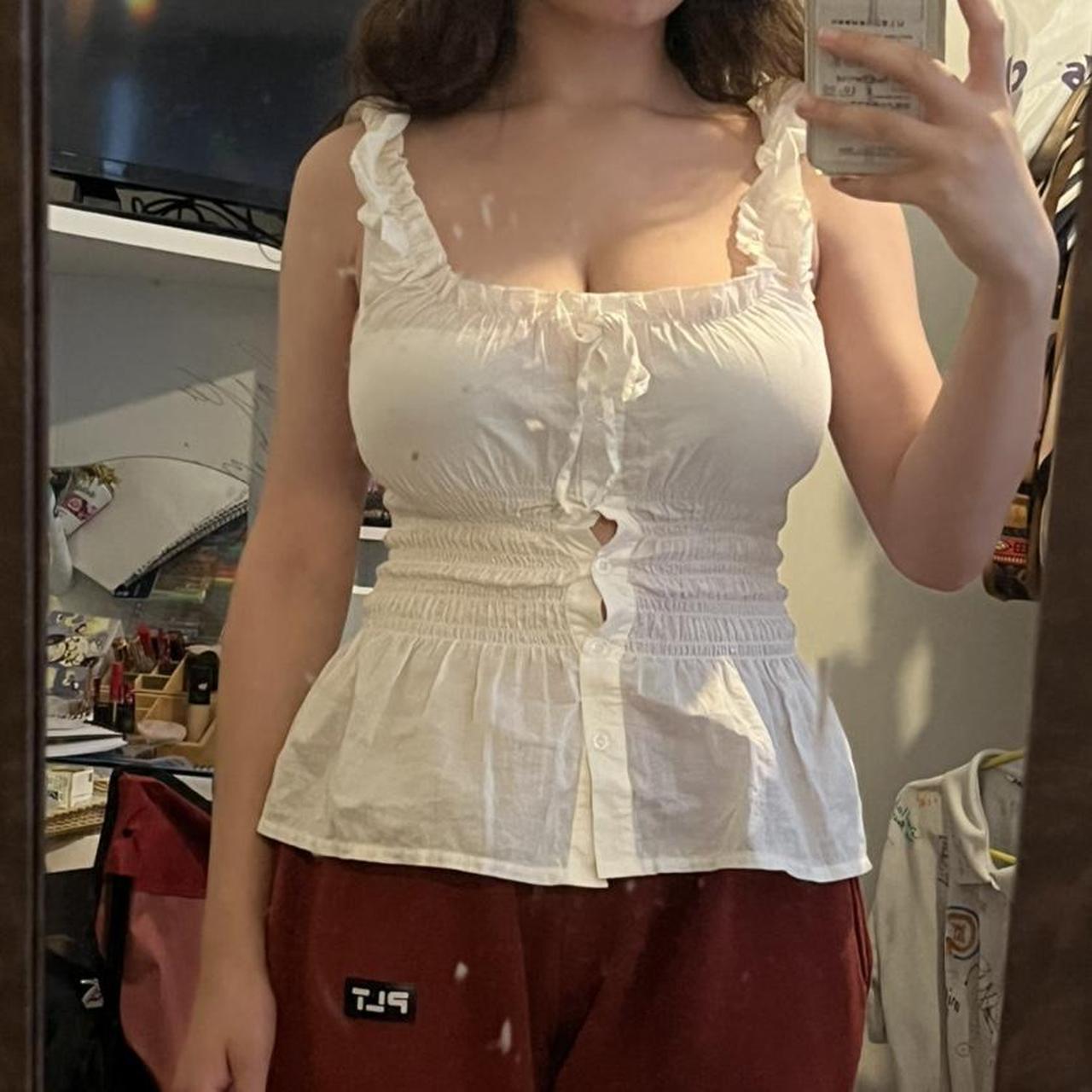 Womens ruched-waist cute ditsy blouse cami top... - Depop