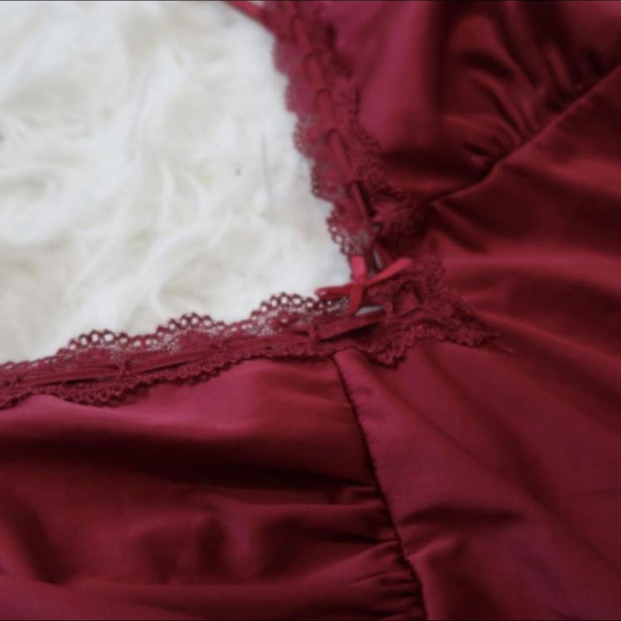 silk wine colored lace trim slip dress good... - Depop