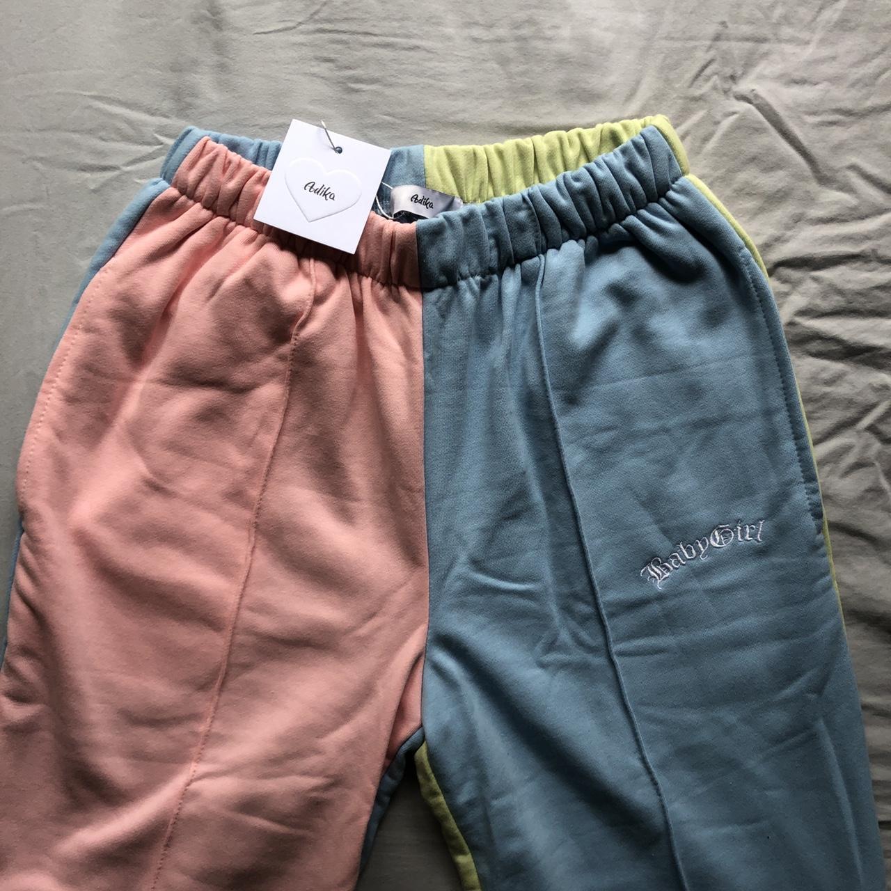 cute pastel colorblock sweatpants size S never... - Depop