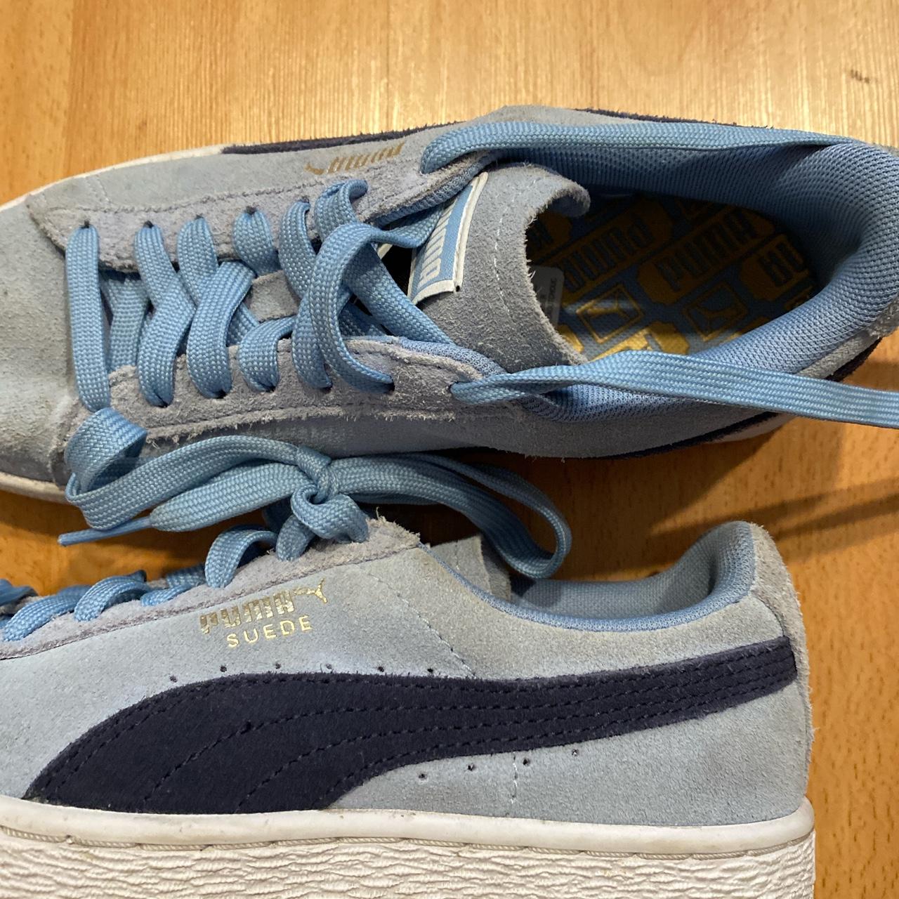 puma suede light blue with navy/ size 37 (6.5) #puma... - Depop
