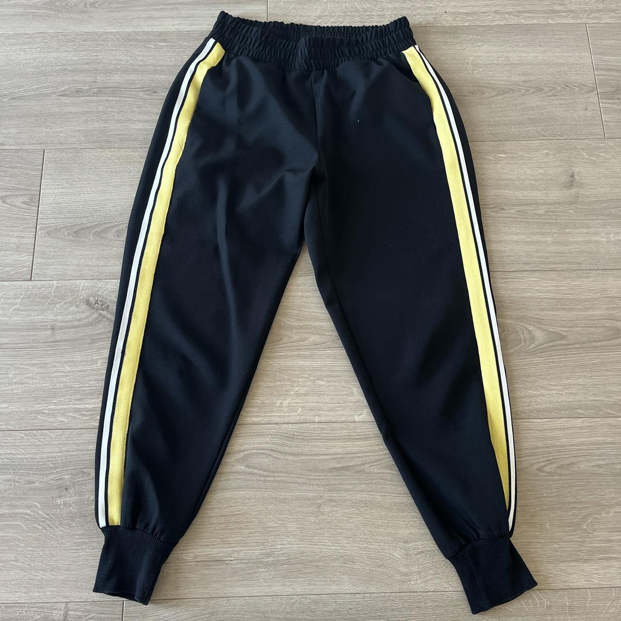 Zara Black Jogger in XS with Yellow and White Side... - Depop