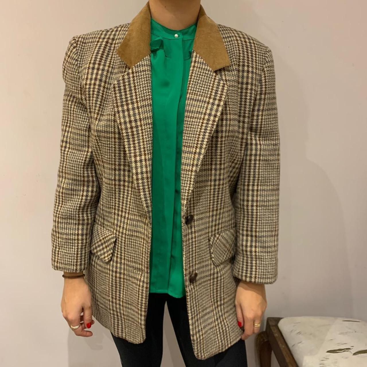 Oversized cord checked blazer Unique cord collar... - Depop