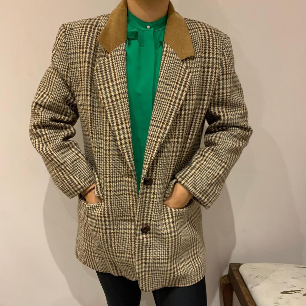 Oversized cord checked blazer Unique cord collar... - Depop