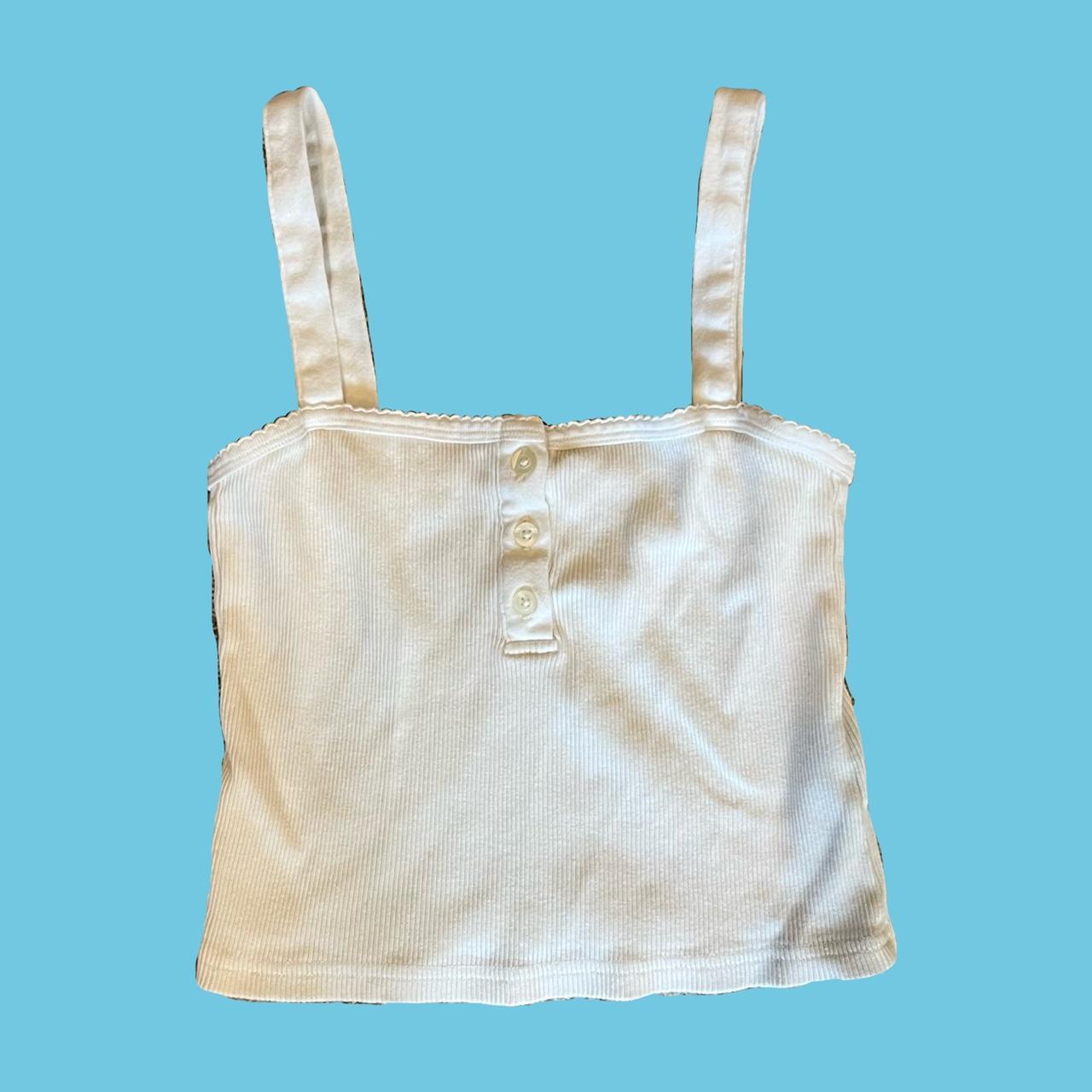 brandy melville square white tank top with cute... - Depop