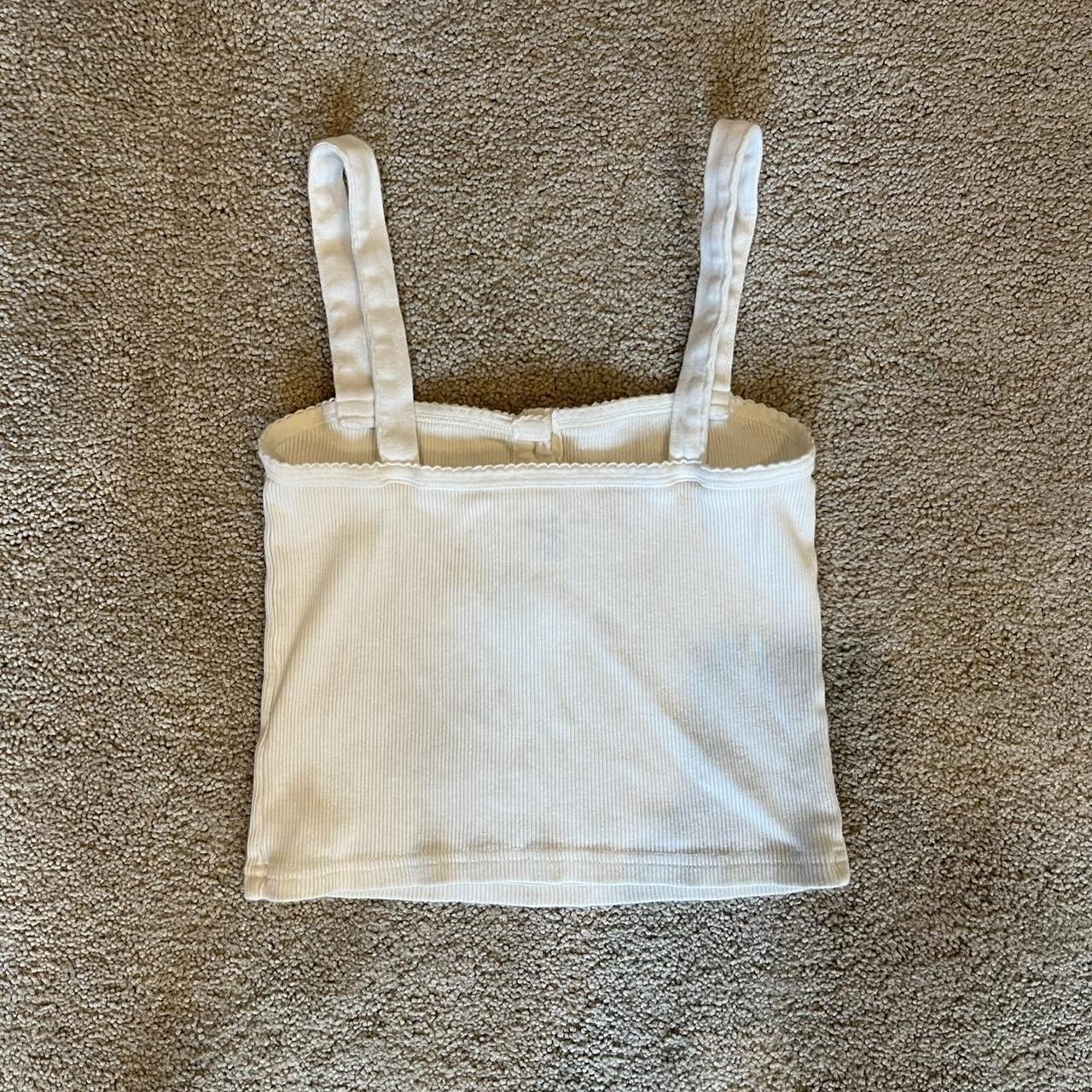 brandy melville square white tank top with cute... - Depop
