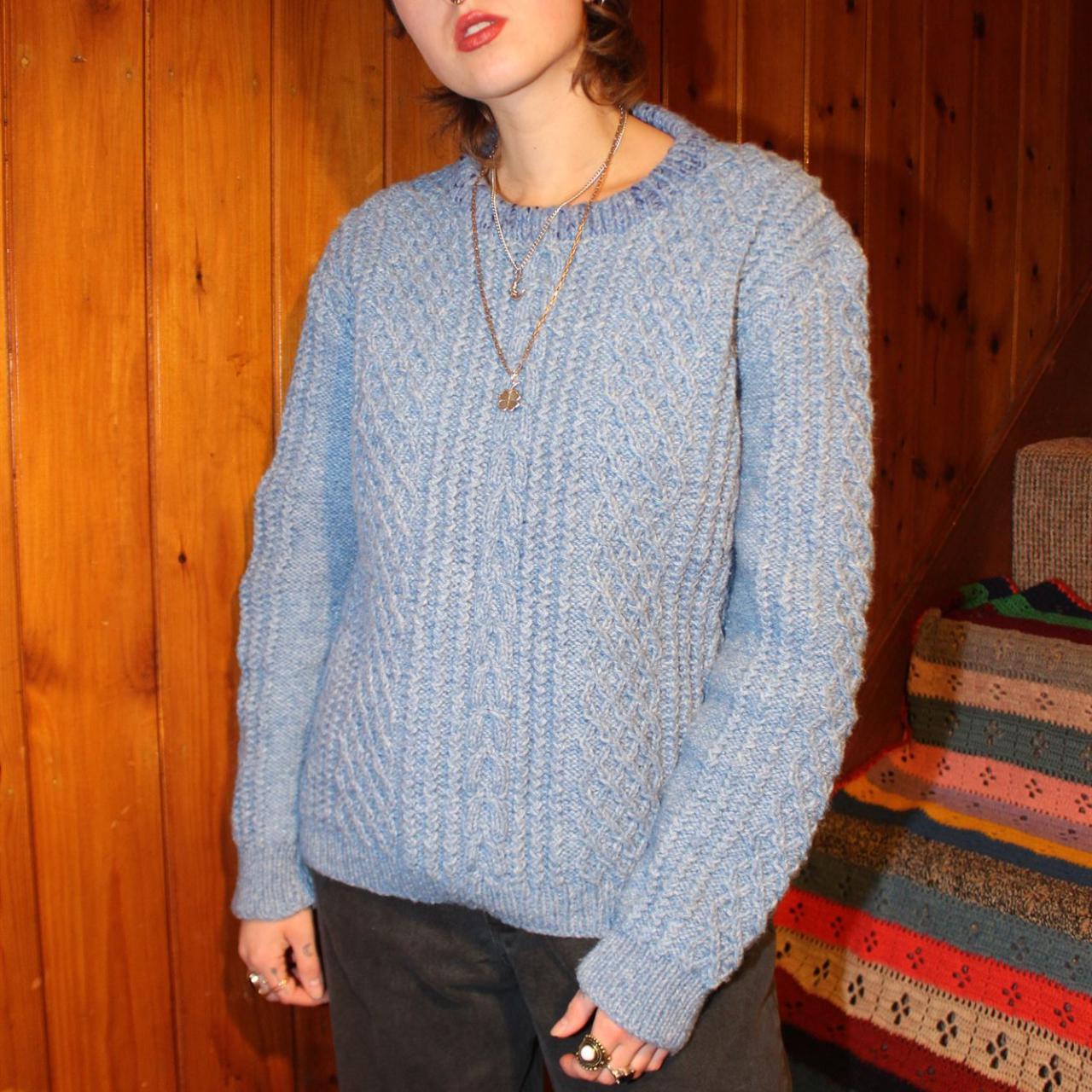 Vintage 70s Pastel Blue Aran Chunky Hand Knit Wool... - Depop