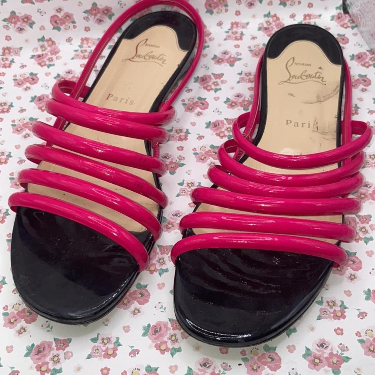 Christian Louboutin hot pink sandals Size:... - Depop