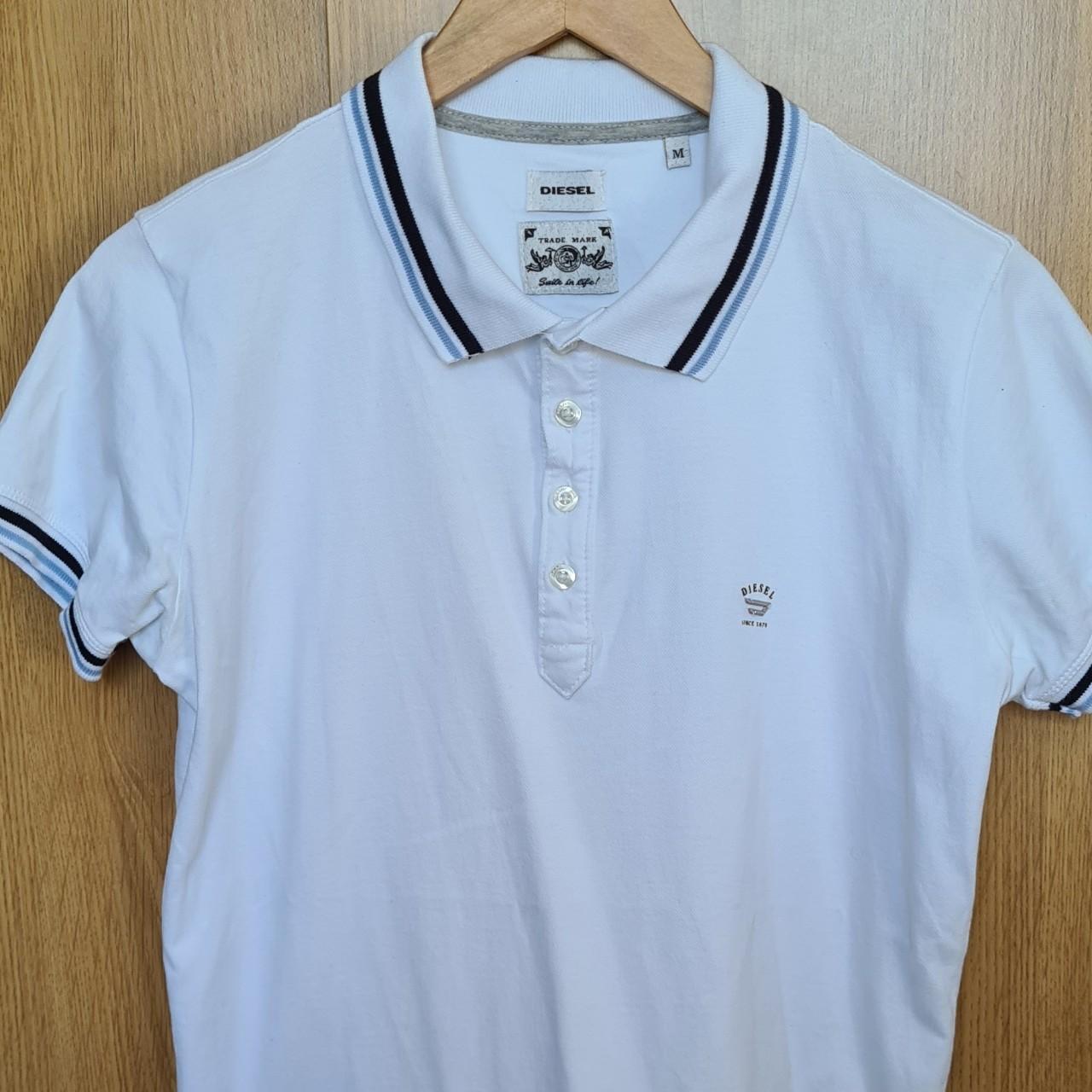 Classic Diesel polo shirt, in white with blue and... - Depop