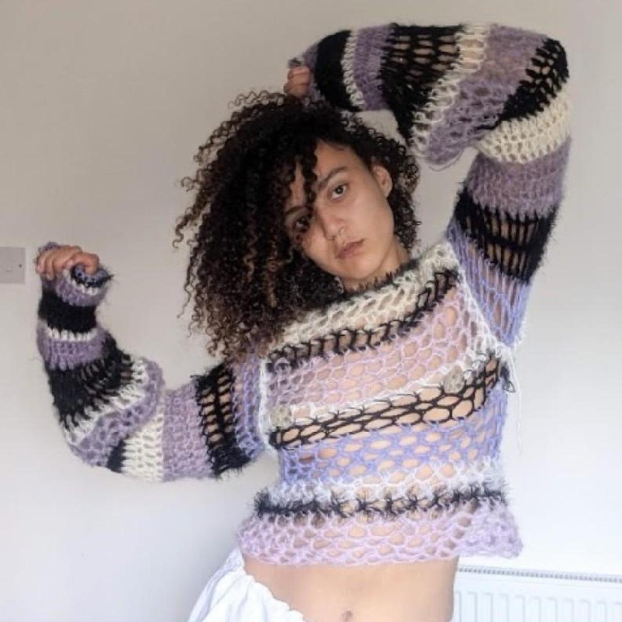 Chunky loop purpy mohair blend hand crochet... - Depop