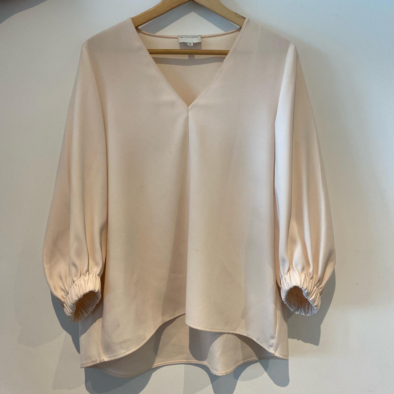 WITCHERY Pale Pink Neutral Blouse SIZE: 10 - Depop