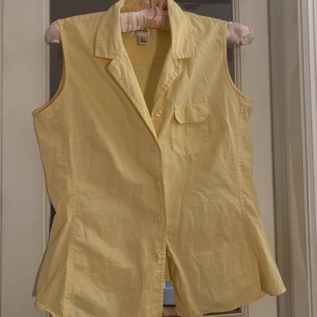 super cute light yellow button-up, very flattering... - Depop