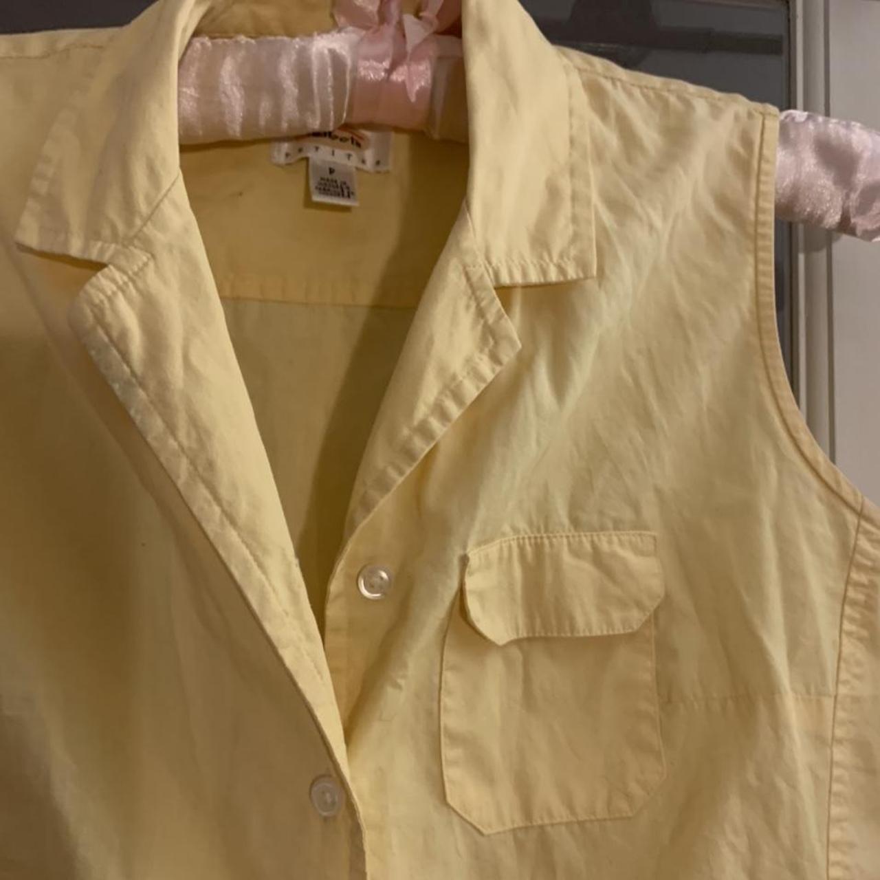 super cute light yellow button-up, very flattering... - Depop