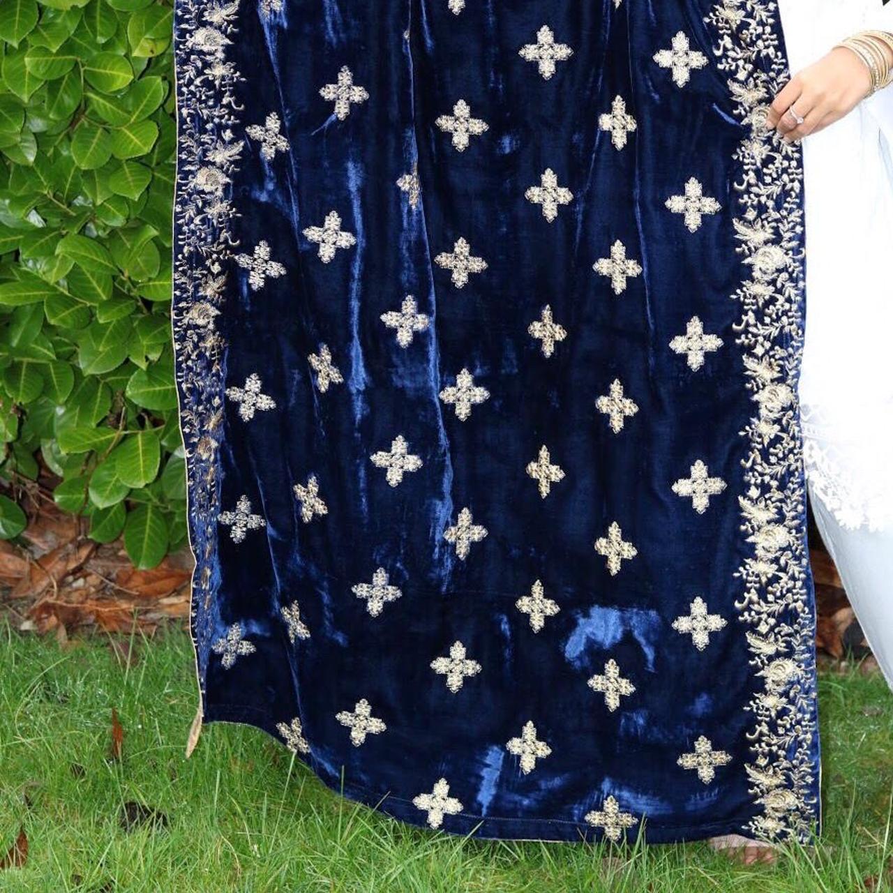 An elegant velvet shawl with heavy embroidery in the... - Depop