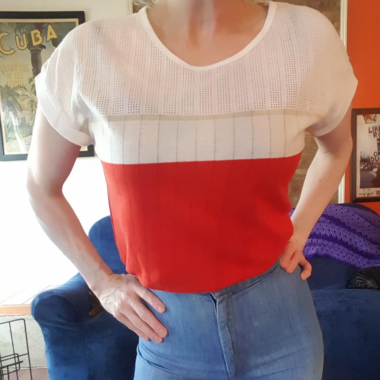 1980s vintage fire engine red, catalina style white... | Depop