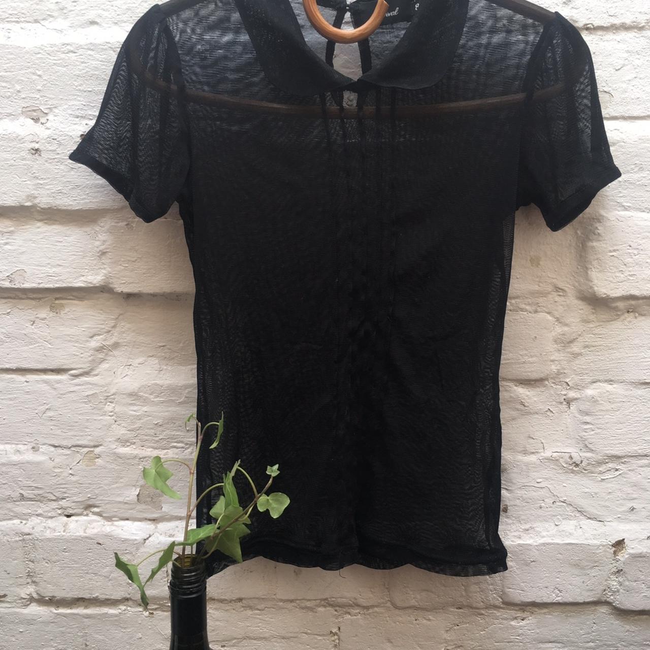 Polka dot transparent mesh top with pin tucks down... - Depop