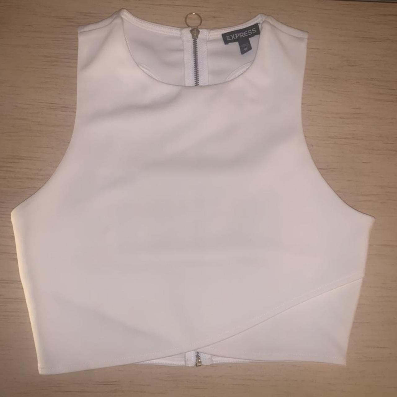 EXPRESS WHITE CROP TOP Zippered back... - Depop