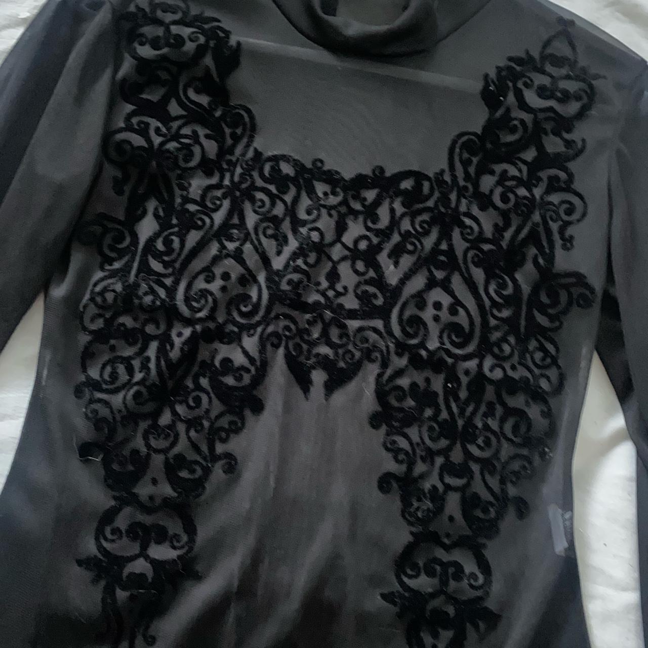 Sheer mesh velvet detail body suit // worn for a... - Depop