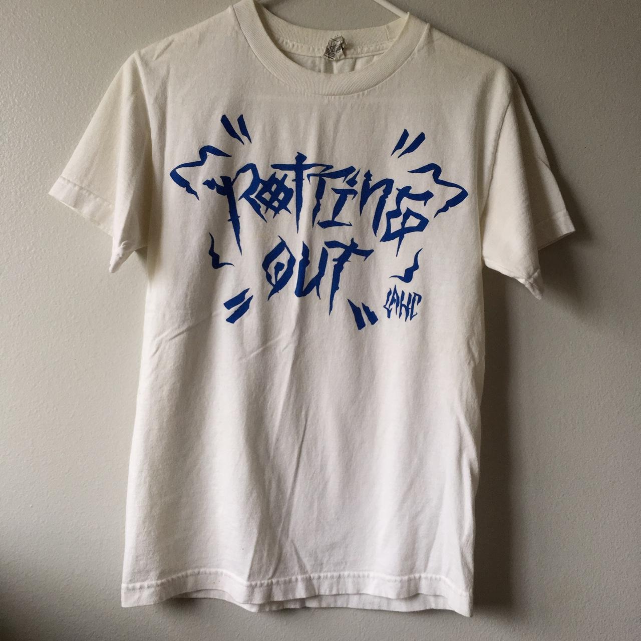 rotting out blue print band shirt. defect in last... - Depop