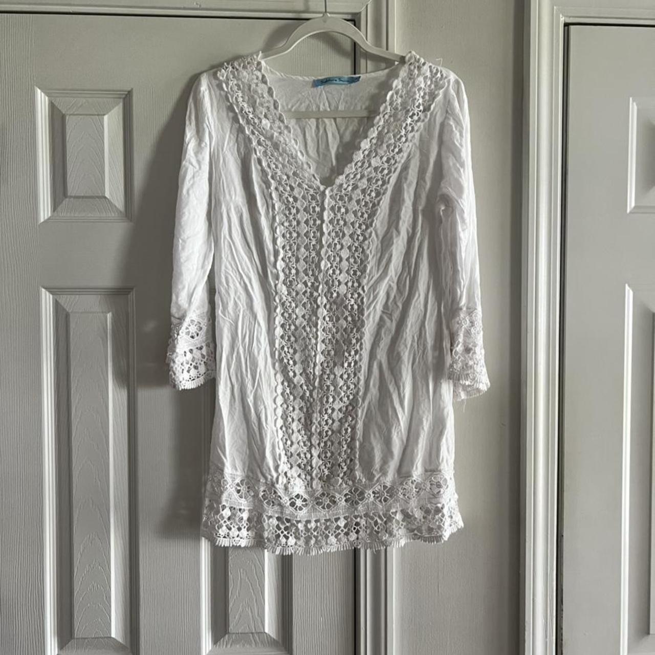 Crochet white swim cover up Wrinkled from storage - Depop