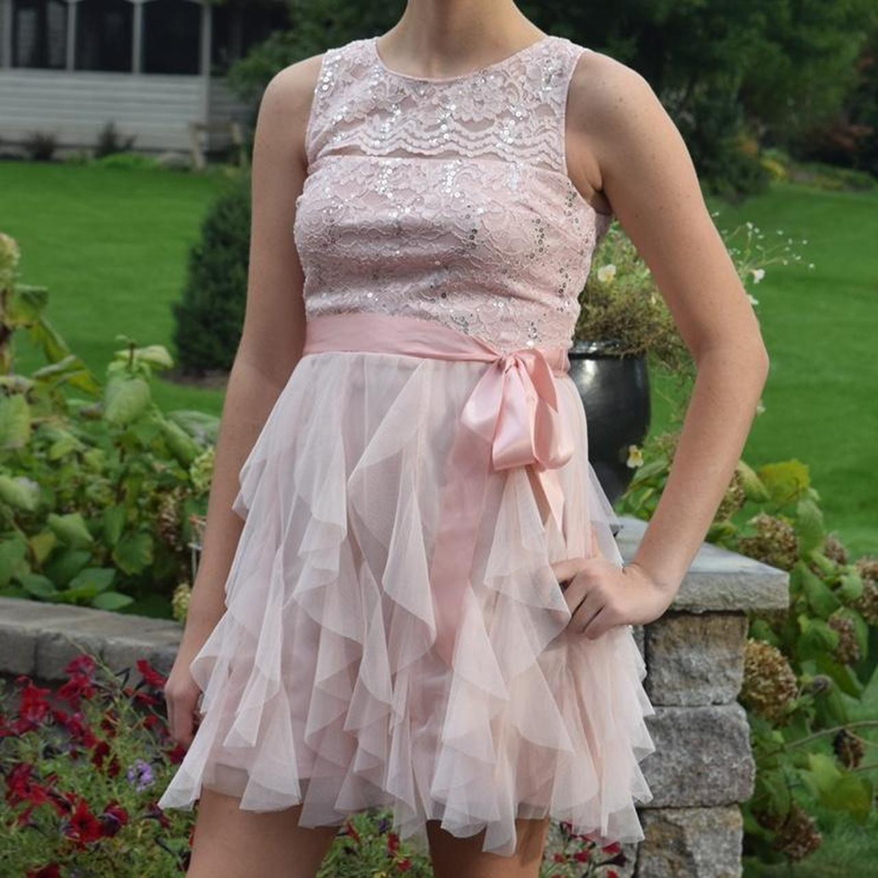 Blush pink sequined frilly prom/homecoming dress... - Depop