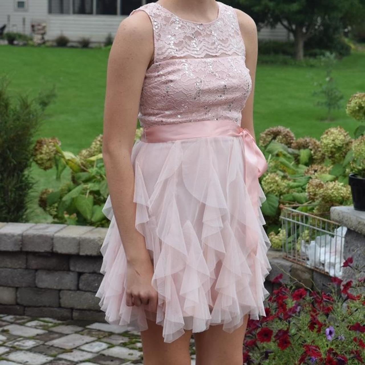 Blush pink sequined frilly prom/homecoming dress... - Depop