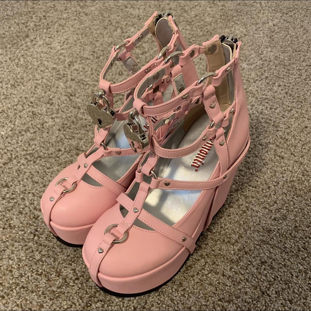 Pink demonia wedge heel •True to size 6 womens •5"... - Depop
