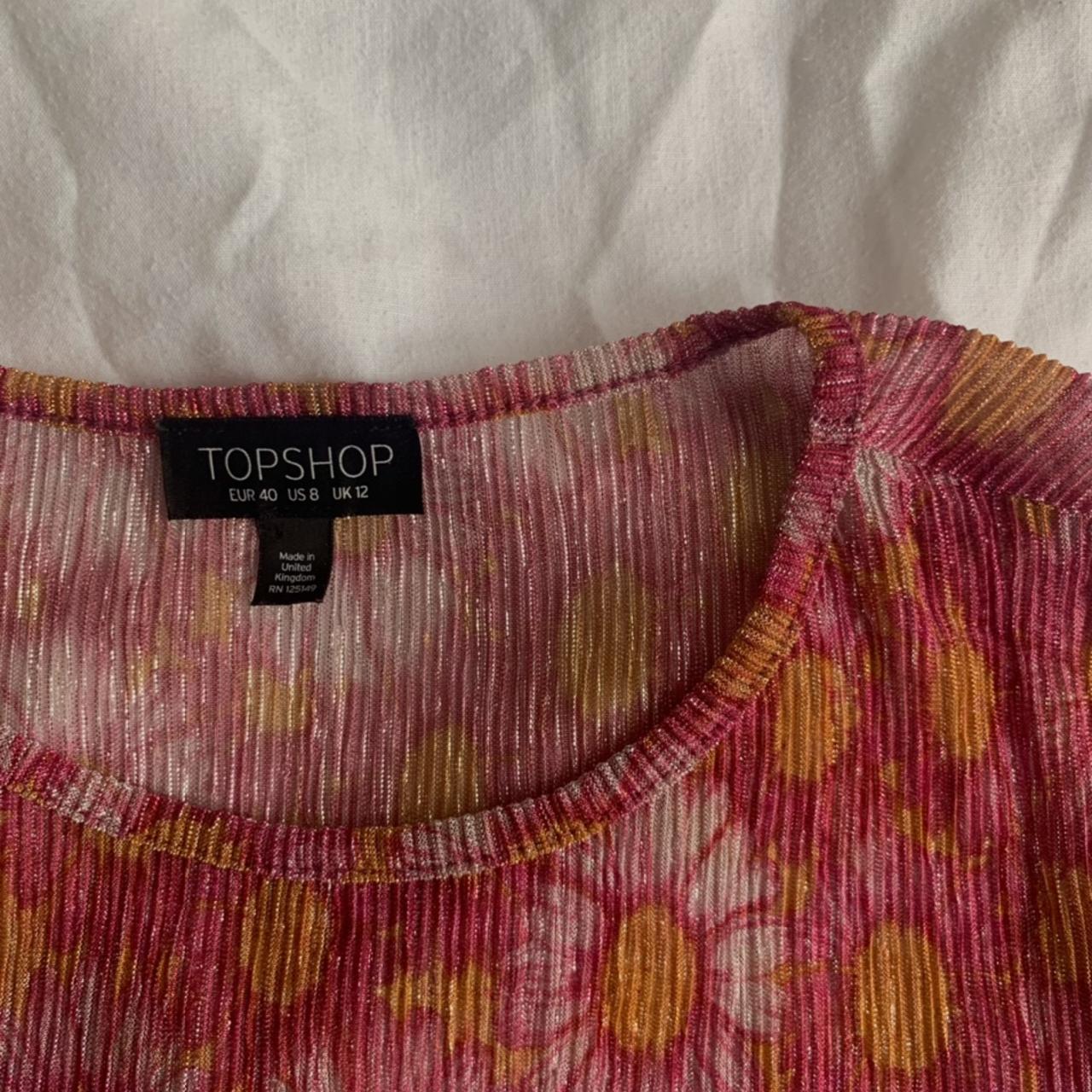 pink & orange glittery flower mesh top TOPSHOP -... - Depop