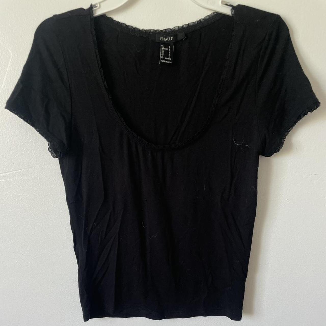 Really cute basic black top with lace edging Such a... - Depop