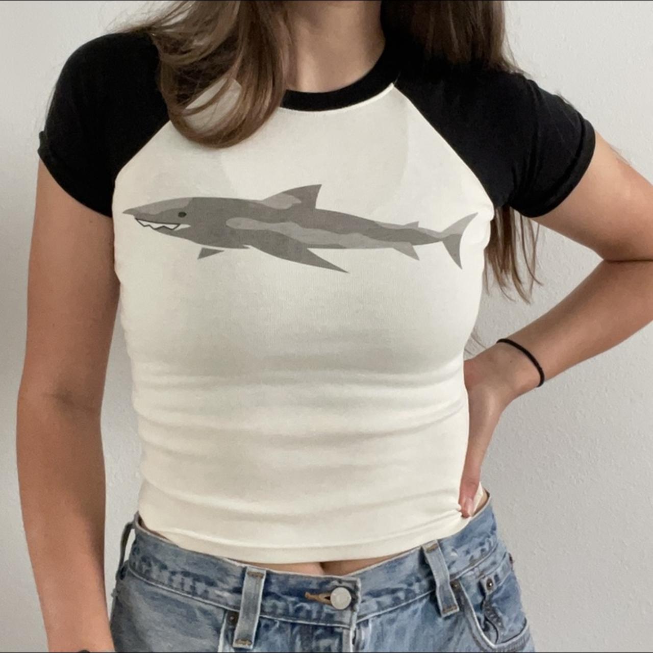 vintage shark ringer baby tee !! super cute i just... - Depop