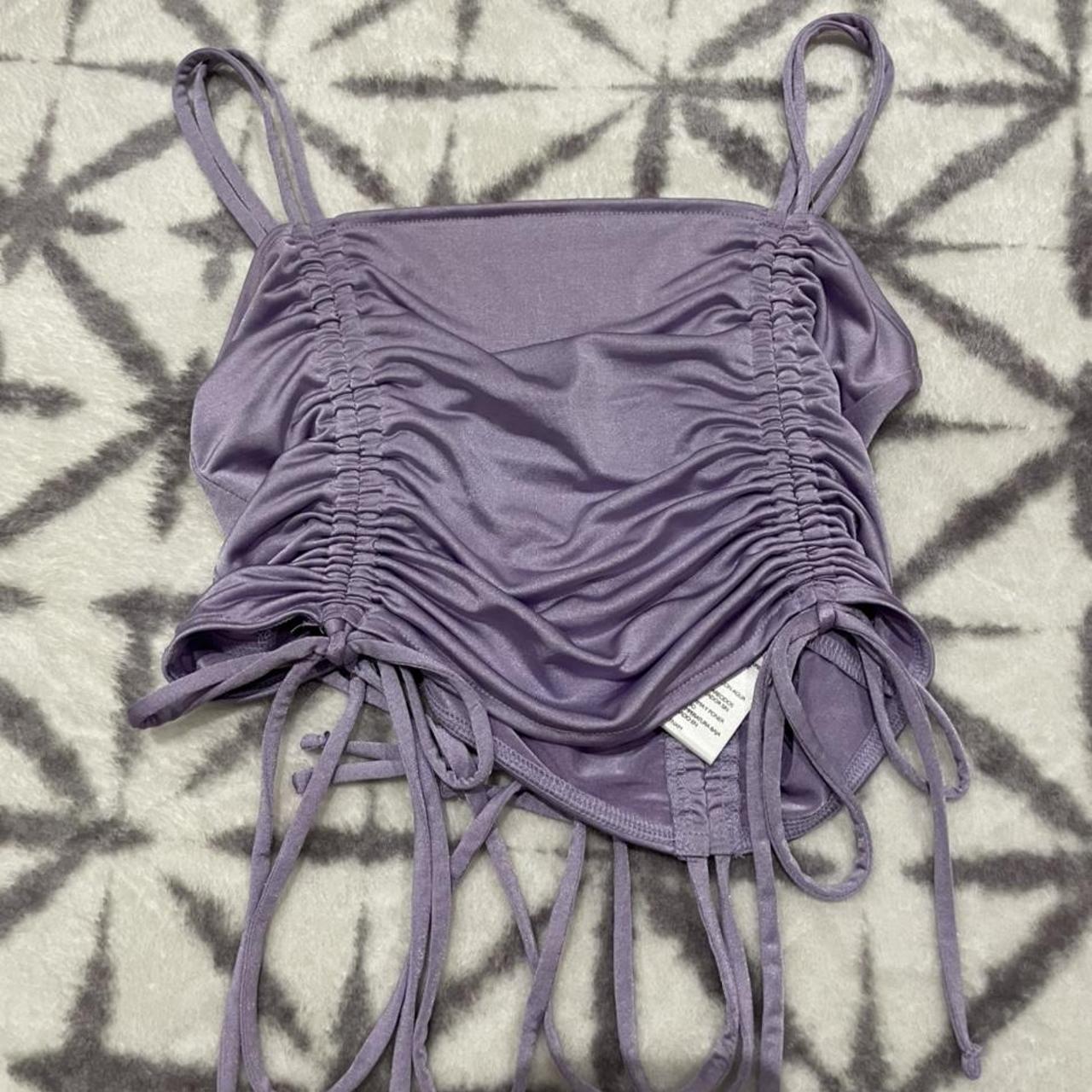 Urban Outfitters satin ruched cropped purple cami,... - Depop