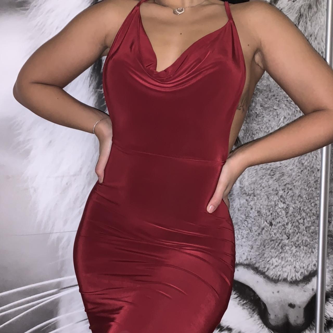 Size 4 dark red bodycon dress, open back with a... - Depop