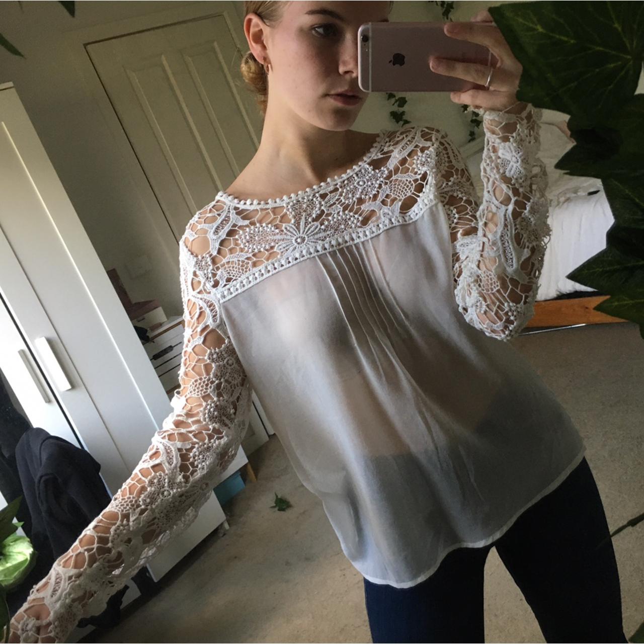 lace white mesh top • size 8 • hardly worn •... - Depop