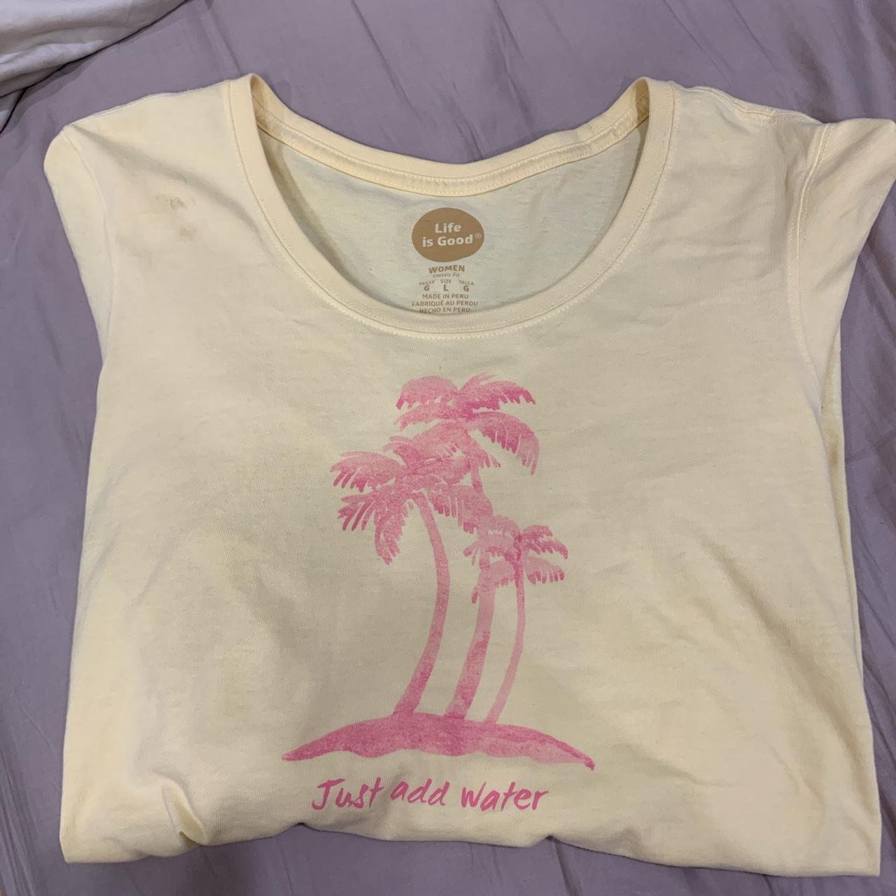 Life is good yellow and pink palm tree just add... - Depop
