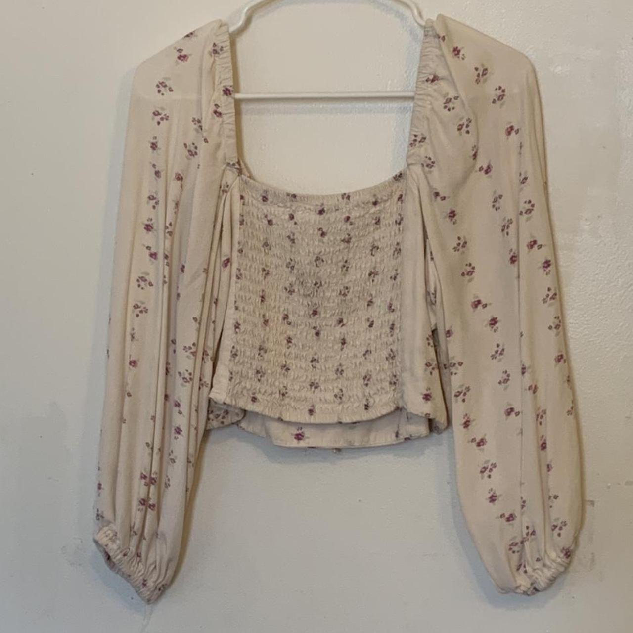 Cute cottage core top has delicate purple flower... - Depop