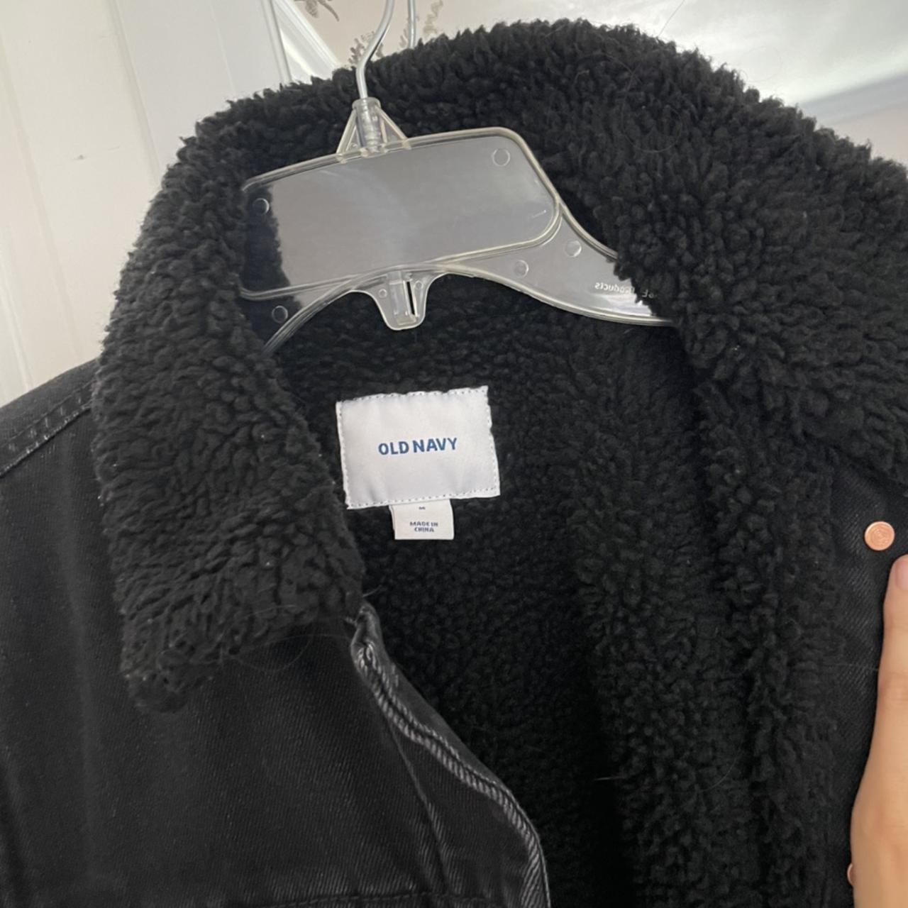 Black Old Navy denim jacket Fuzzy on the inside so... - Depop