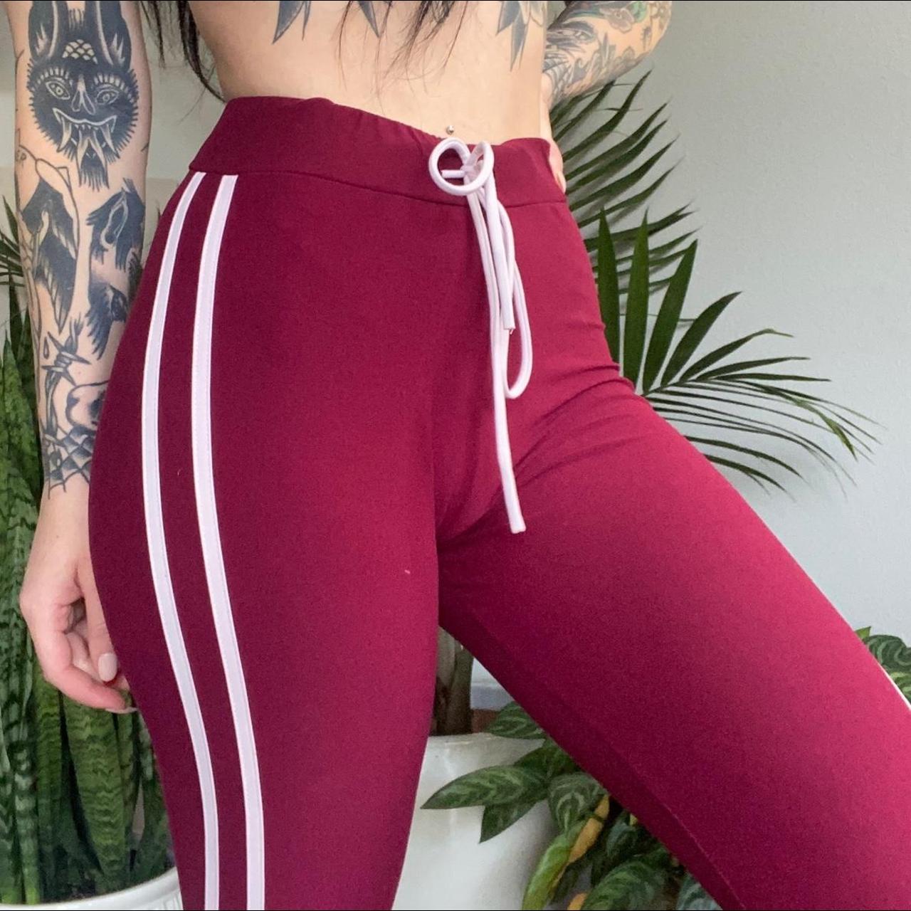 Burgundy draw string leggings a super soft and... - Depop