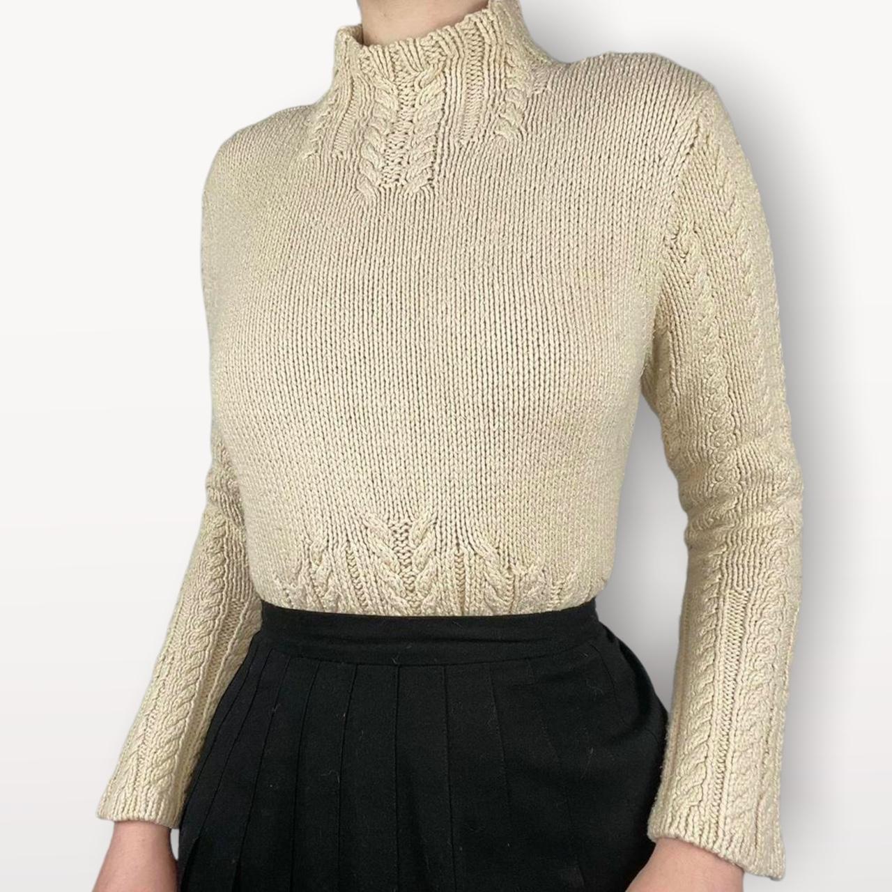 Cream colored cable knit mock neck sweater. ... - Depop