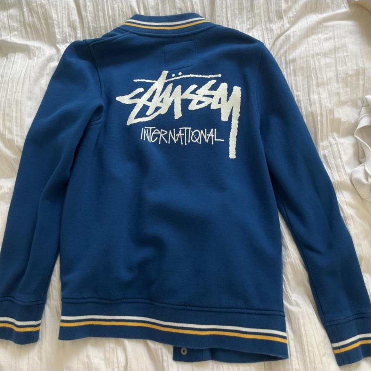 Dankk stussy blue bomber jacket with yellow n white... - Depop