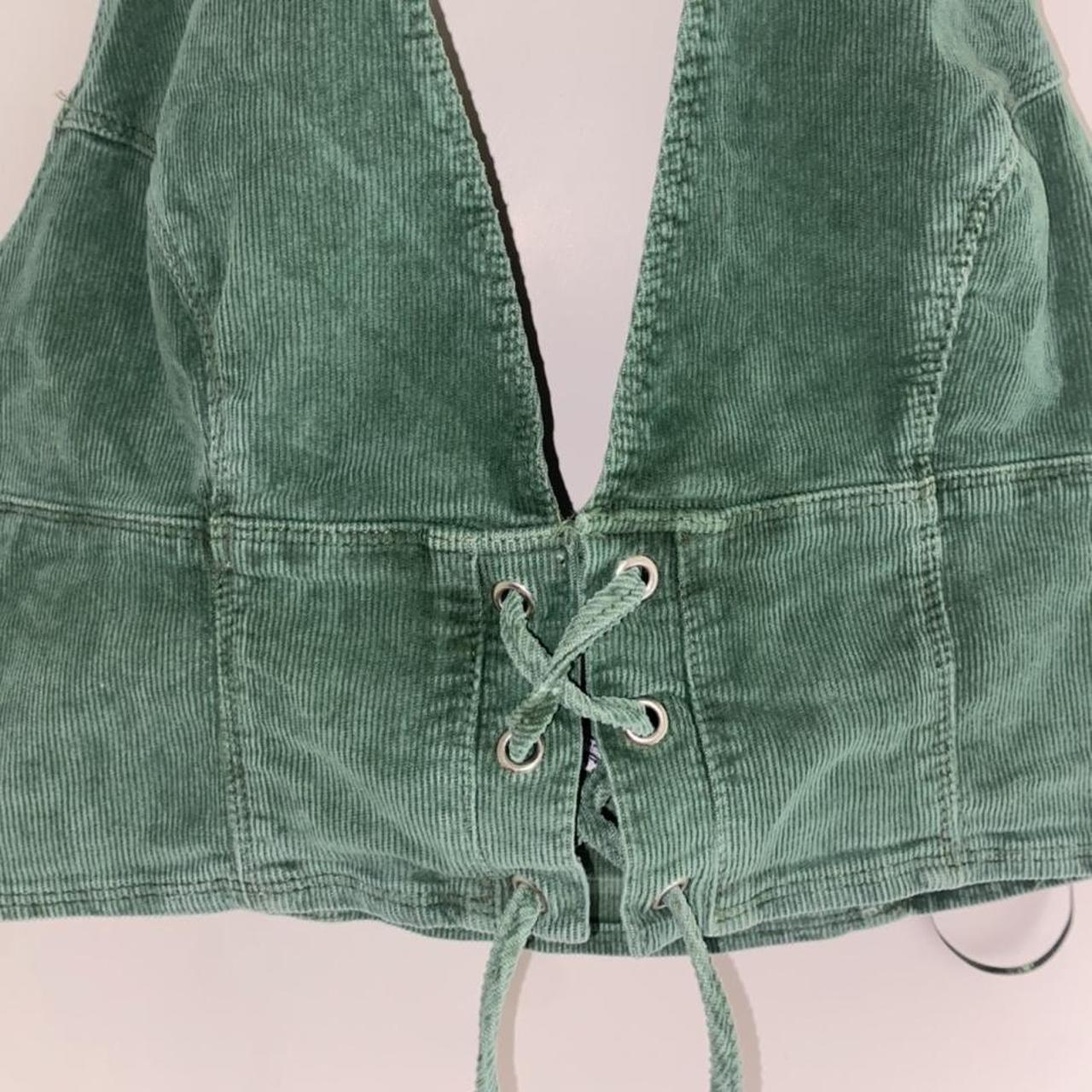 Corduroy Green halter neck crop top - Depop