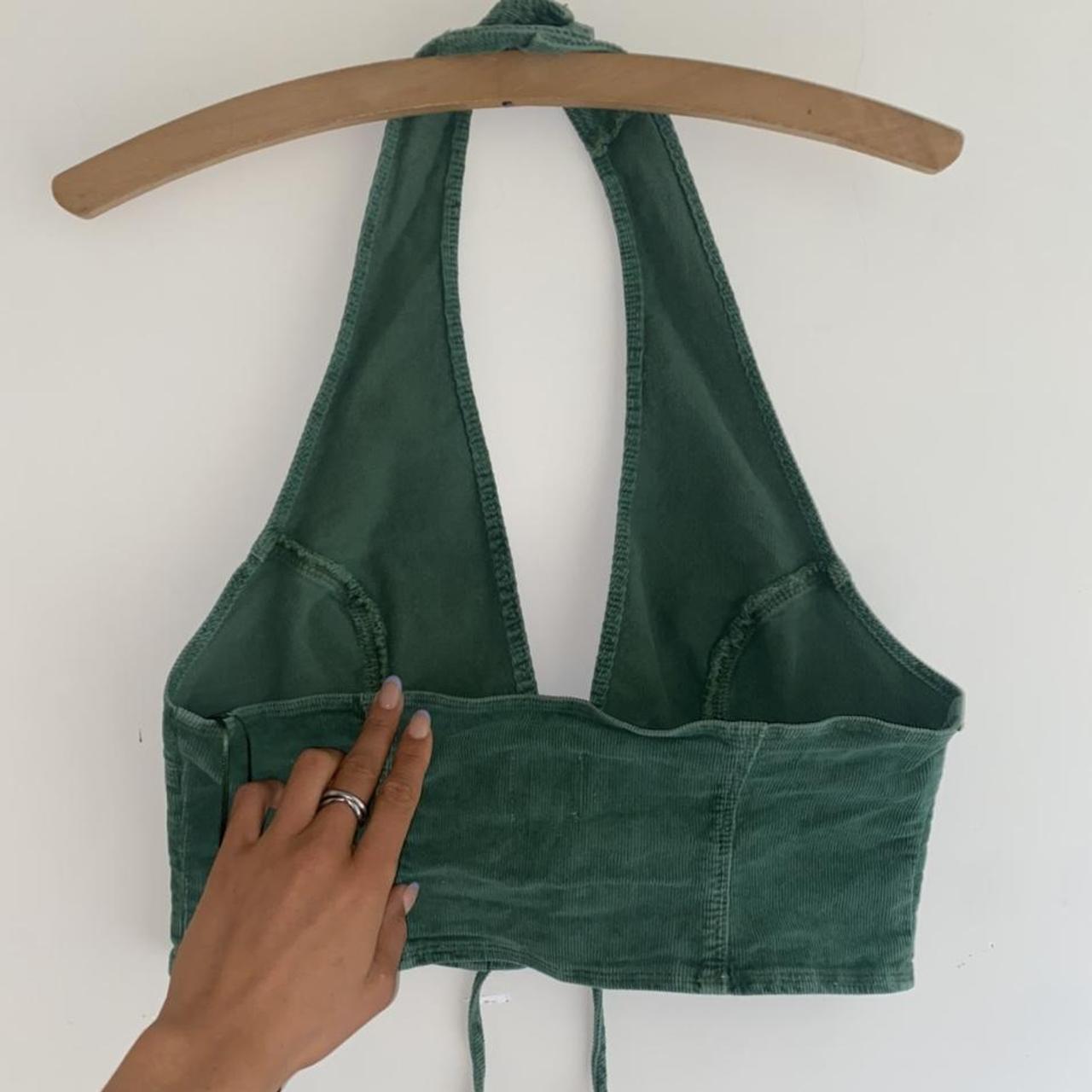 Corduroy Green halter neck crop top - Depop