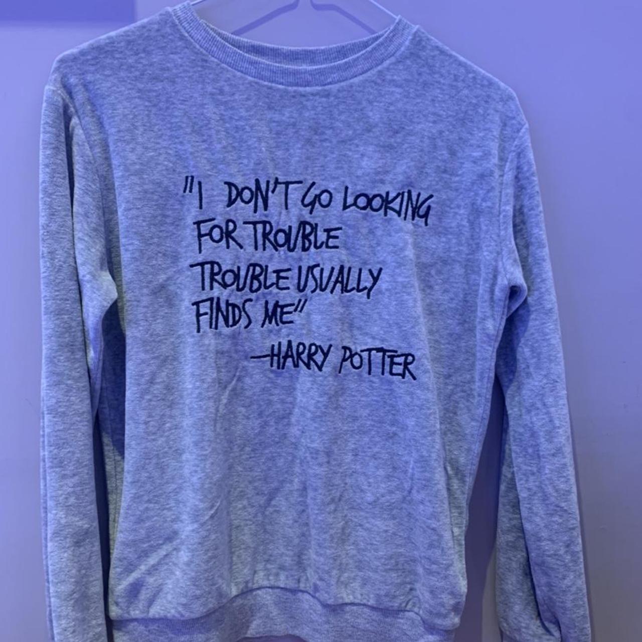 harry potter quote primark grey velvet jumper size 8 - Depop
