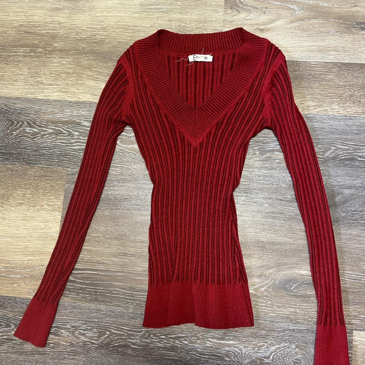 vintage red v-neck sweater size small brand... - Depop