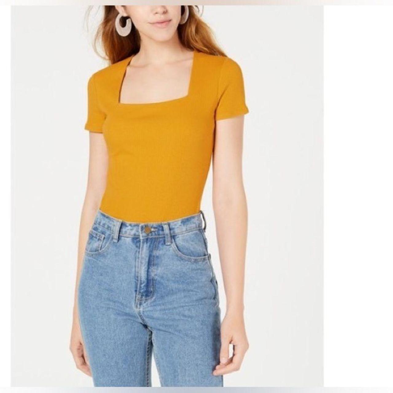 Bar 111 yellow ribbed square neck bodysuit size... - Depop